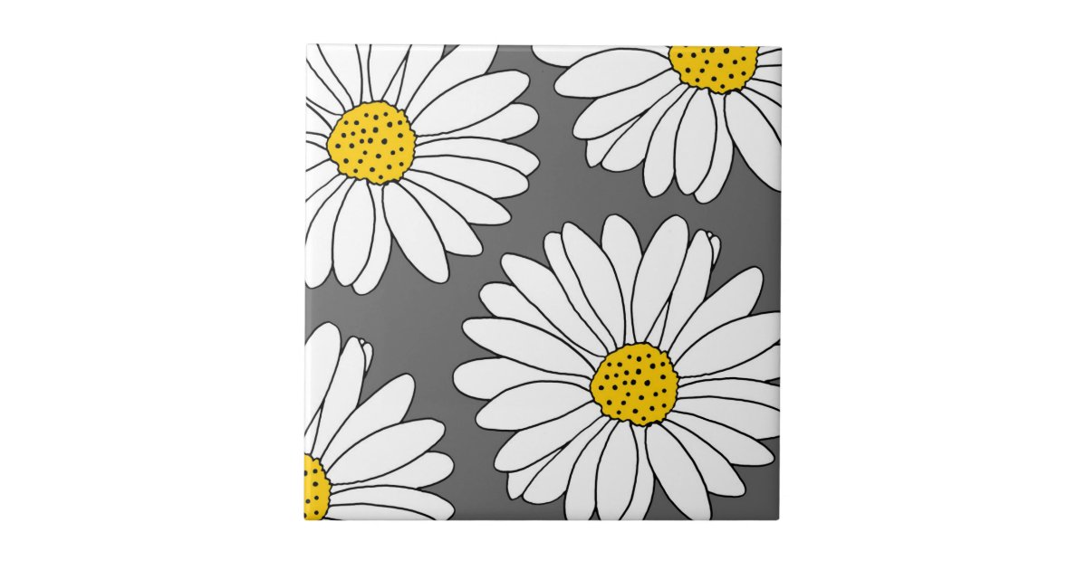 Gray Yellow and White Daisies Ceramic Tile | Zazzle