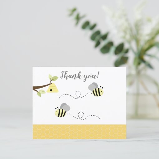 Gray Yellow Bumble Bee Thank you Card | Zazzle