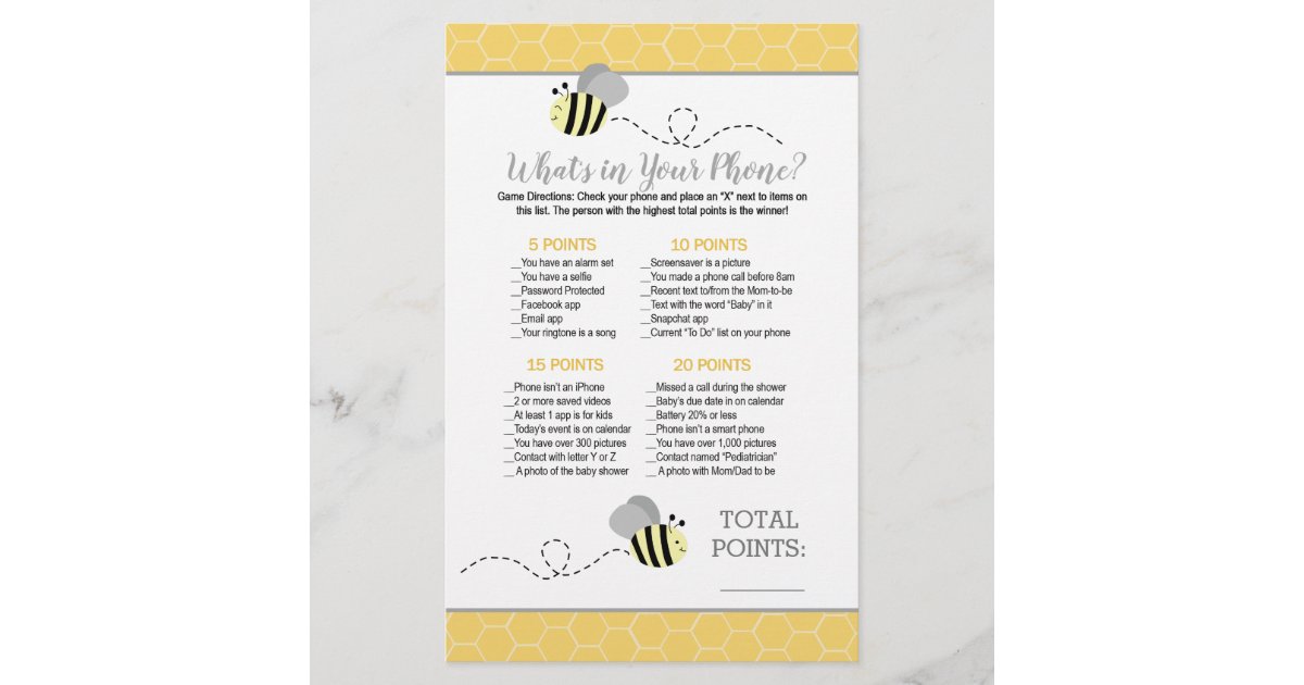 Gray Yellow Bumble Bee What's in Your Phone Game | Zazzle