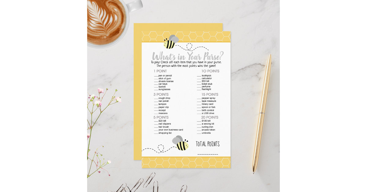 Gray Yellow Bumble Bee What's in Your Purse Game | Zazzle