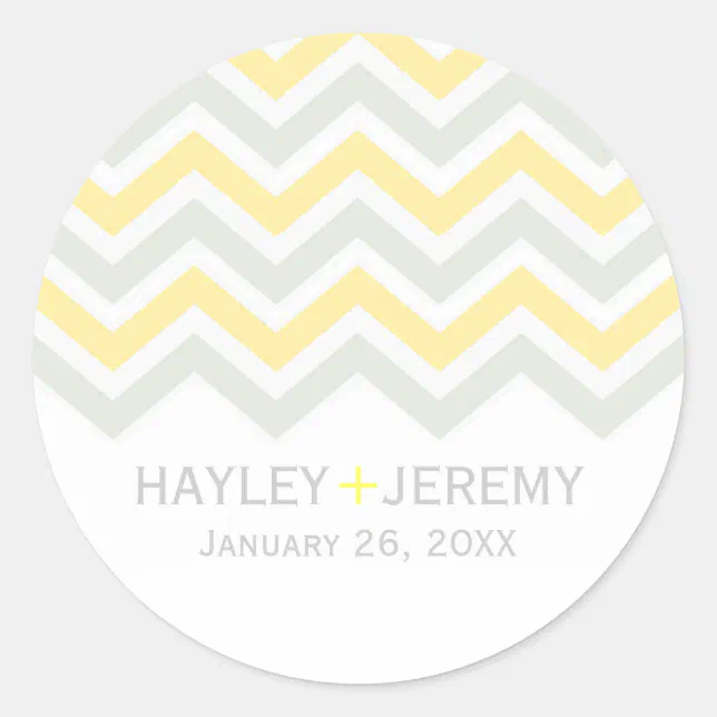 Gray & Yellow Chevron Wedding Sticker | Zazzle