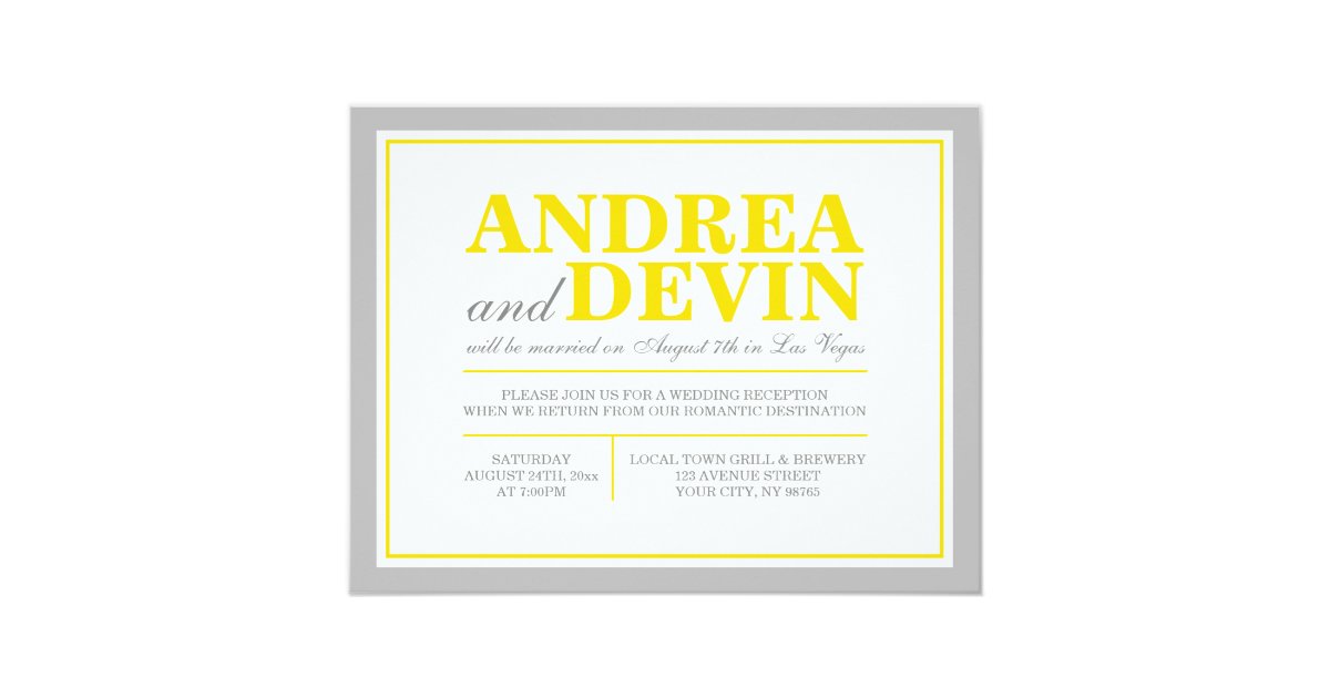 Gray & Yellow Wedding Reception ONLY Invitations | Zazzle.com