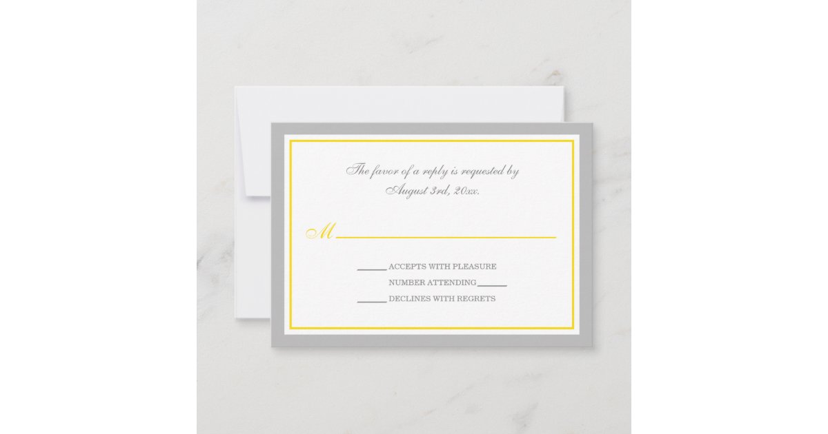 Gray & Yellow Wedding Reception RSVP Cards | Zazzle