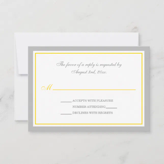 Gray & Yellow Wedding Reception RSVP Cards | Zazzle