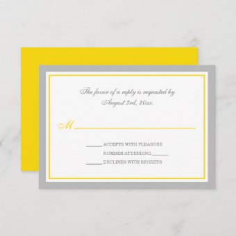 Gray & Yellow Wedding Reception RSVP Cards | Zazzle