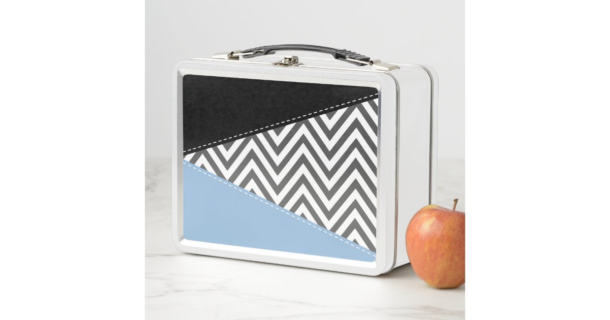 Gray Zigzag, Gray Chevron, Zigzag Pattern, Blue Metal Lunch Box | Zazzle