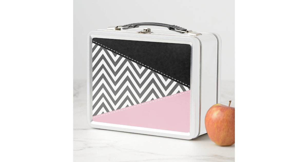Gray Zigzag, Gray Chevron, Zigzag Pattern, Pink Metal Lunch Box | Zazzle