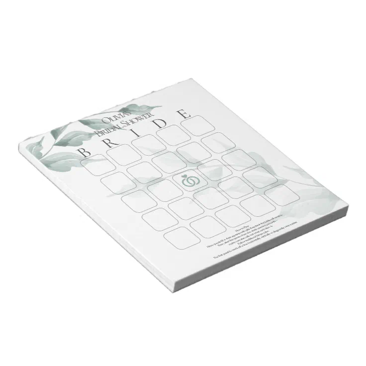 Grayed Jade Green Botanical Bridal Bingo Notepad | Zazzle