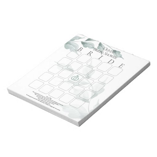 Grayed Jade Green Botanical Bridal Bingo Notepad | Zazzle