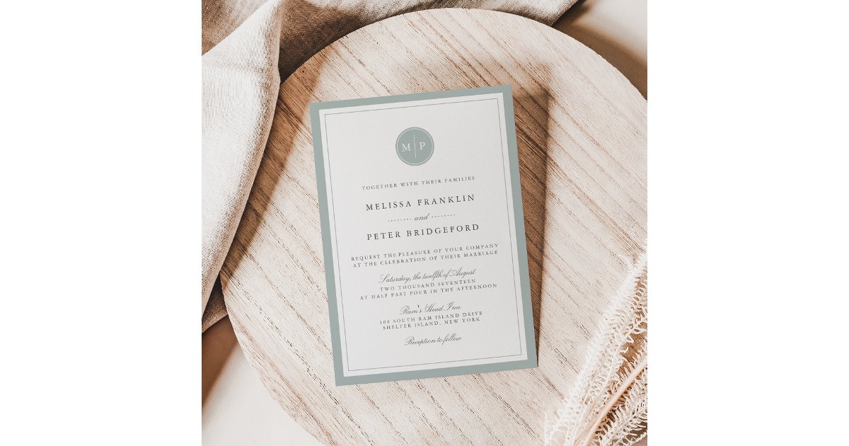 Grayed Jade Monogram Wedding Invitation | Zazzle