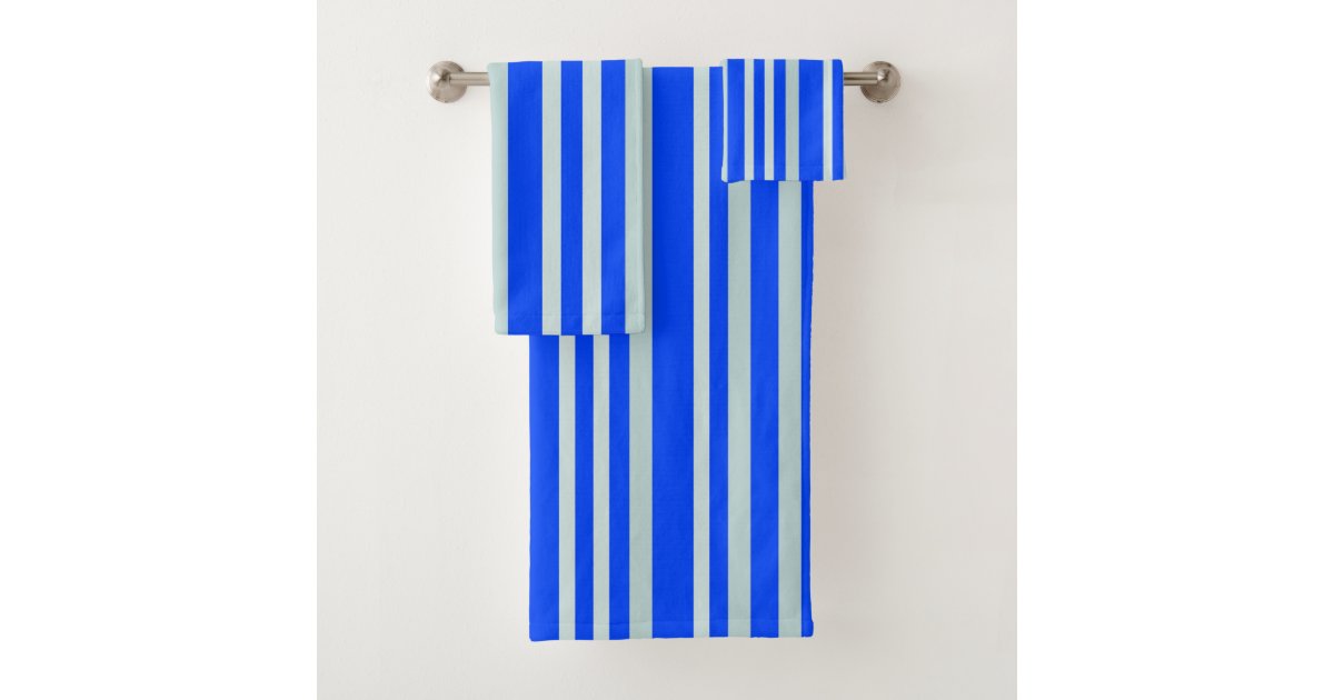 Grayish Gray Green Line Stripes On Blue Bath Towel Set | Zazzle