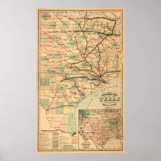 Gray's Railroad Map of Texas (1877) Poster | Zazzle