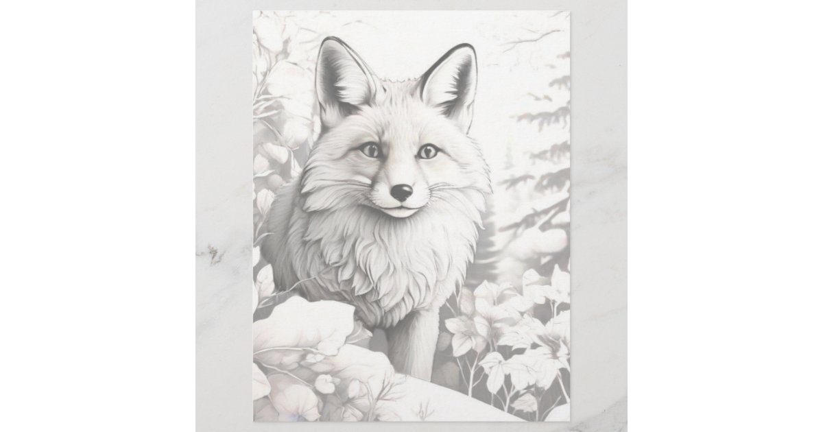 Grayscale Coloring Page - Winter Fox in Snow | Zazzle