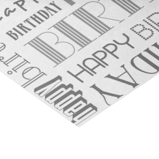 Grayscale Happy Birthday Typography Tissue Paper | Zazzle