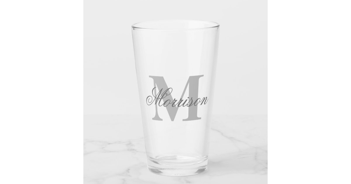 Grayscale Scripted Monogram Glass | Zazzle