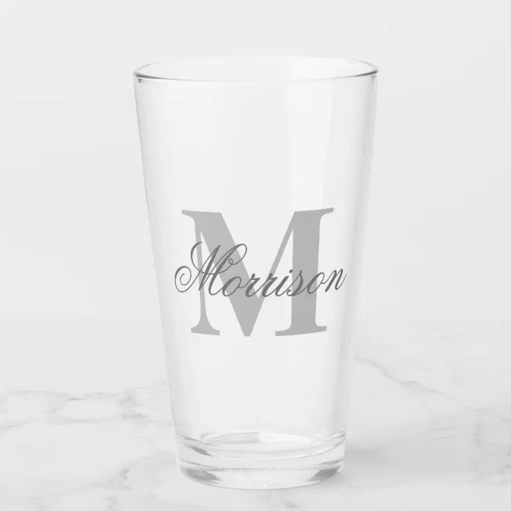 Grayscale Scripted Monogram Glass | Zazzle