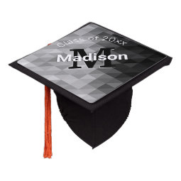 Grayscale triangle geometric squares Monogram Graduation Cap Topper ...