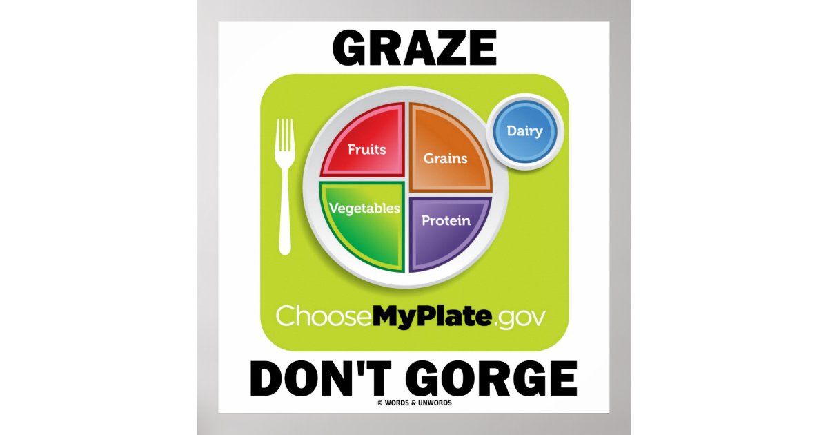 Graze Don't Gorge (MyPlate.gov Food Groups) Poster | Zazzle