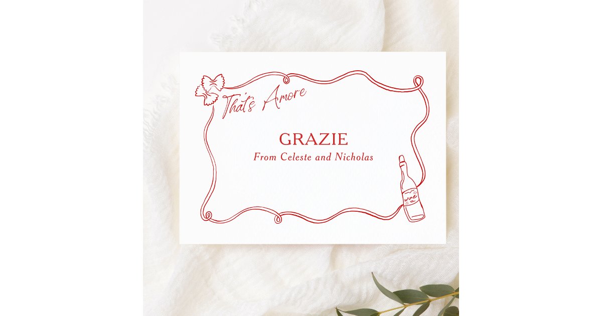 Grazie That's Amore Italian Hand Drawn Wedding Thank You Card | Zazzle