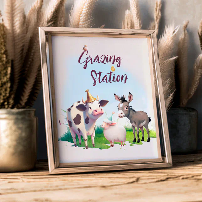 Grazing Station Farm Animals Birthday Party Poster | Zazzle