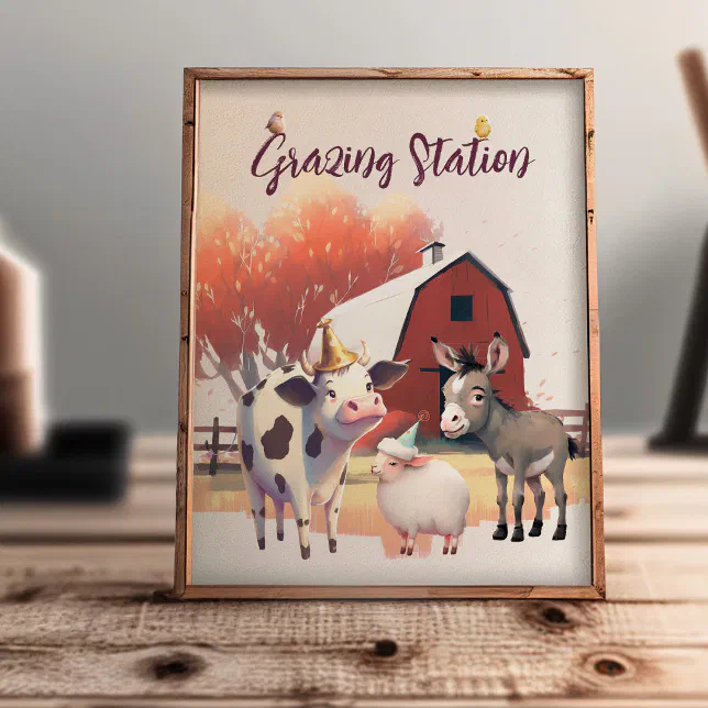 Grazing Station Farm Animals Birthday Party Poster | Zazzle