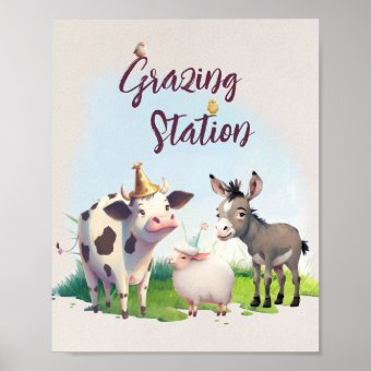 Grazing Station Farm Animals Birthday Party Poster | Zazzle