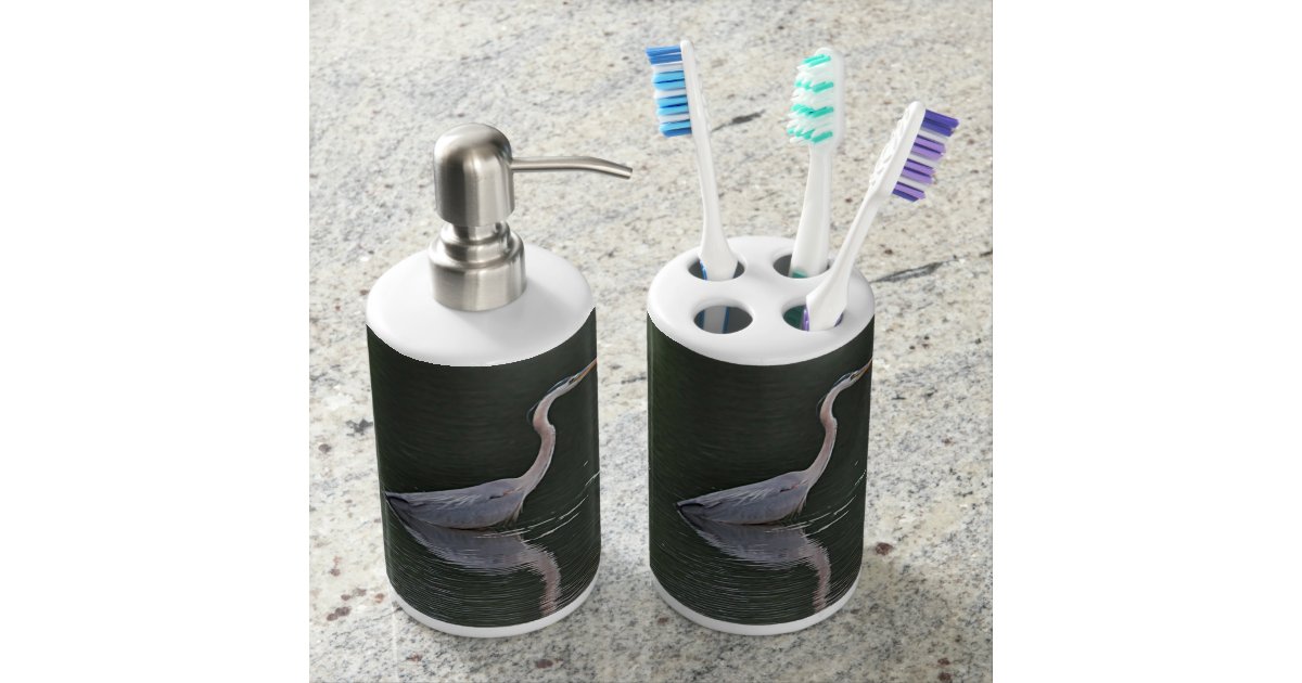 Great blue heron soap dispenser and toothbrush holder | Zazzle