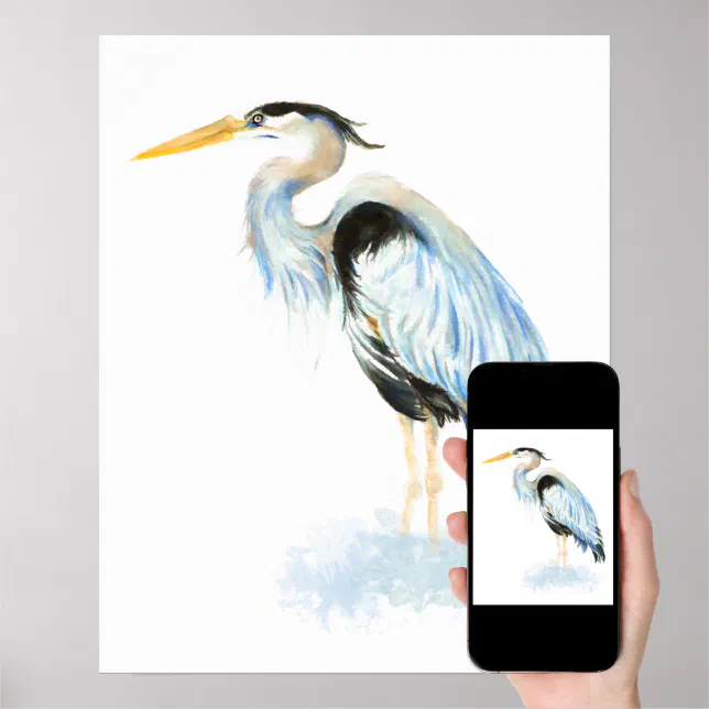 Great Blue Heron Watercolor Bird Art Poster | Zazzle