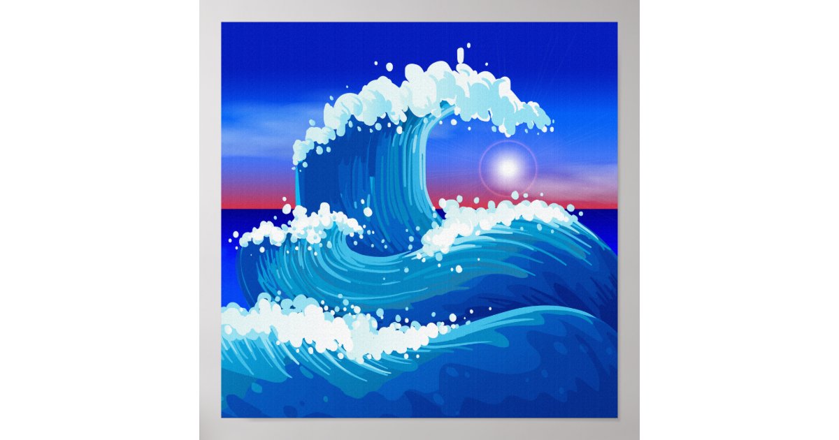 Great Blue Wave Art Drawing Poster | Zazzle