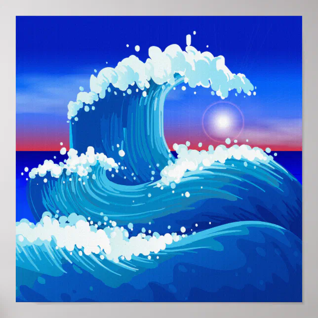 Great Blue Wave Art Drawing Poster | Zazzle