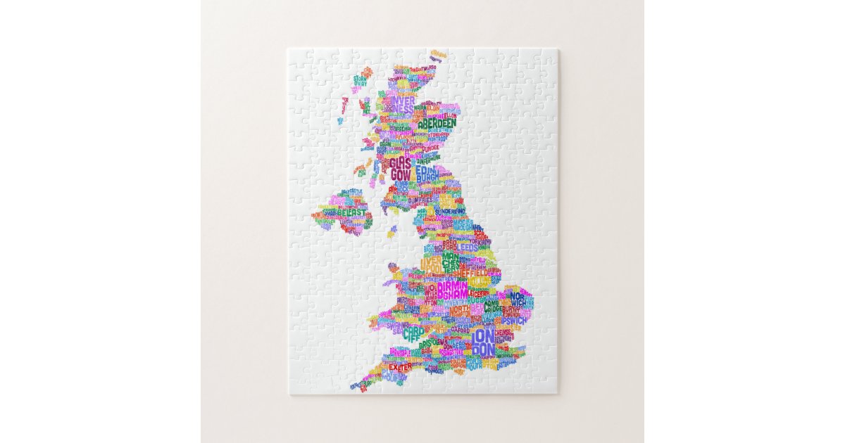 Great Britain UK City Text Map Jigsaw Puzzle | Zazzle