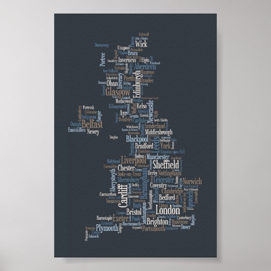 Great Britain UK City Text Map Poster | Zazzle.com