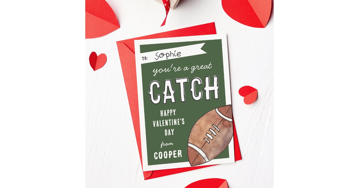 Great Catch Football Classroom Valentines Day Card | Zazzle