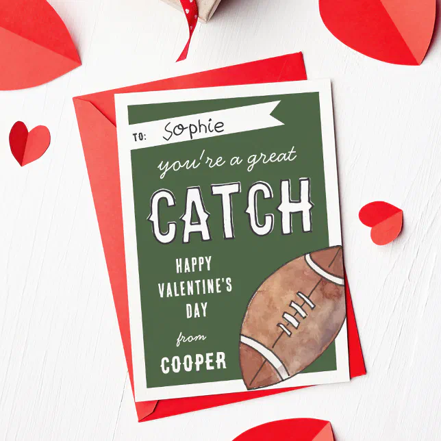 Great Catch Football Classroom Valentines Day Card | Zazzle