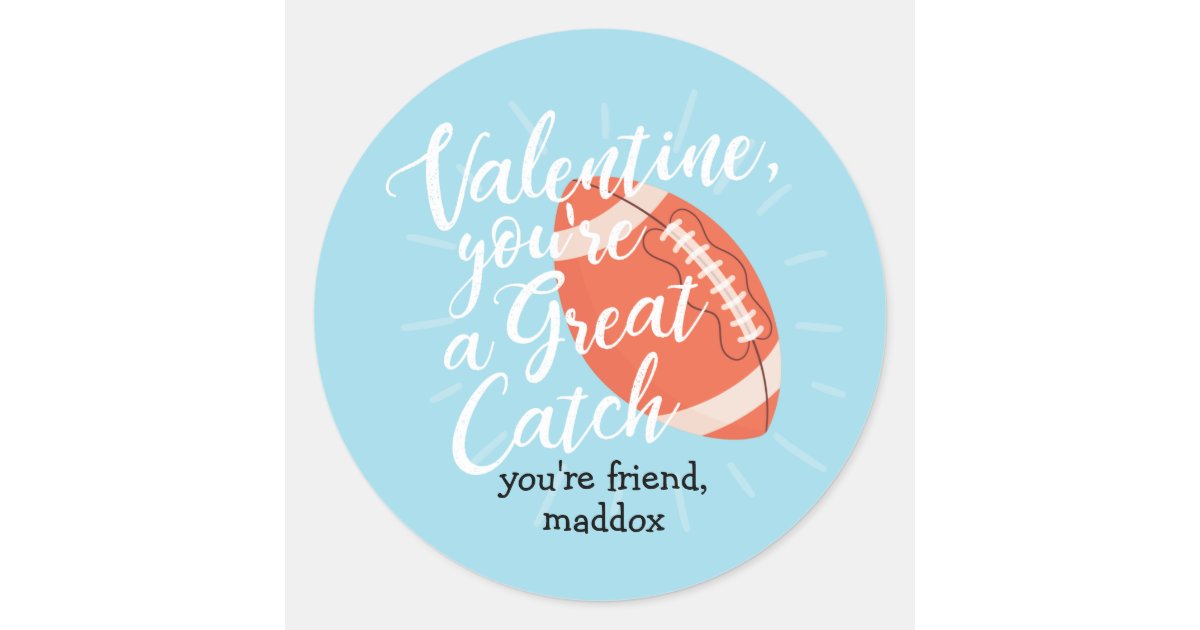 Great Catch Football Valentine Sticker | Zazzle