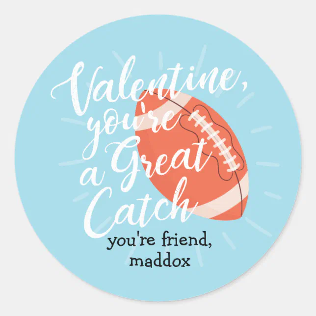 Great Catch Football Valentine Sticker | Zazzle