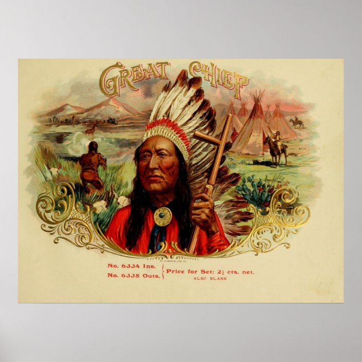 Great Chief Vintage Cigar Box Labels Poster | Zazzle