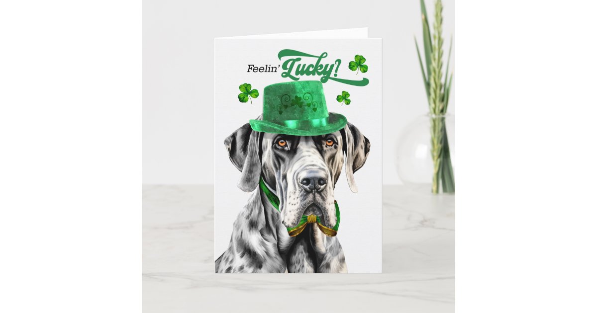 Great Dane Dog Feelin' Lucky St Patrick's Day Holiday Card | Zazzle
