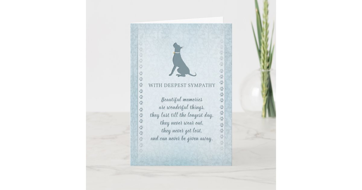 Great Dane Dog Sympathy Beautiful Memories Card | Zazzle