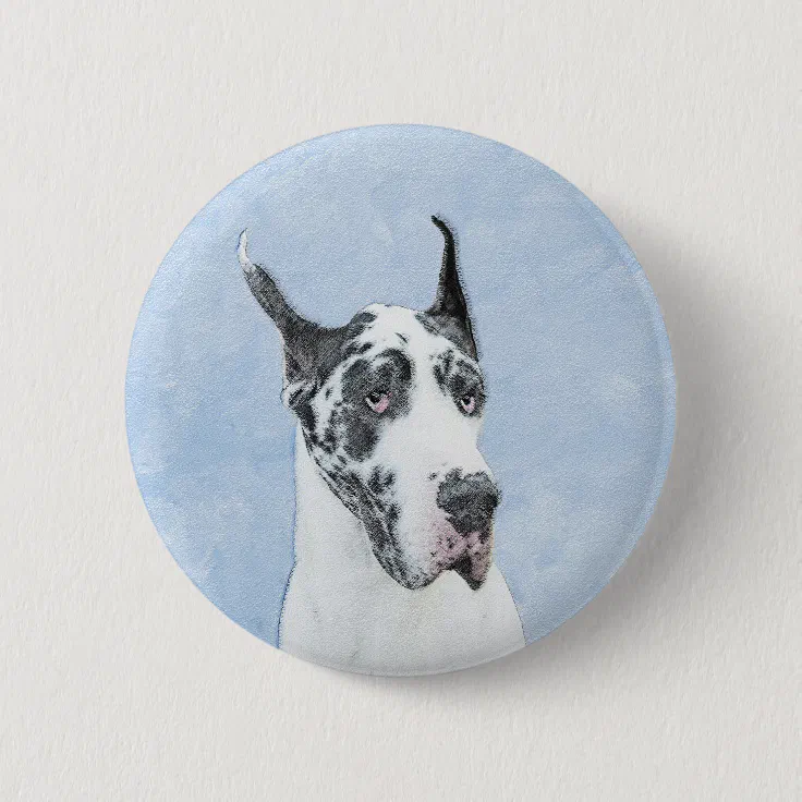 Great Dane (Harlequin) Painting - Original Dog Art Button | Zazzle