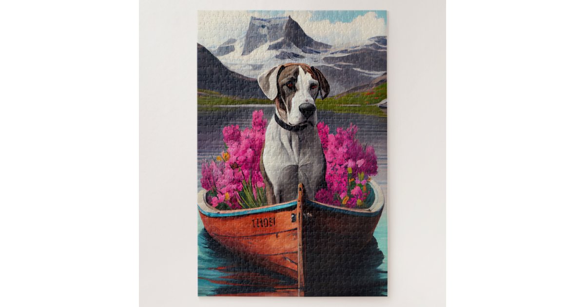 Great Dane on a Paddle: A Scenic Adventure Jigsaw Puzzle | Zazzle