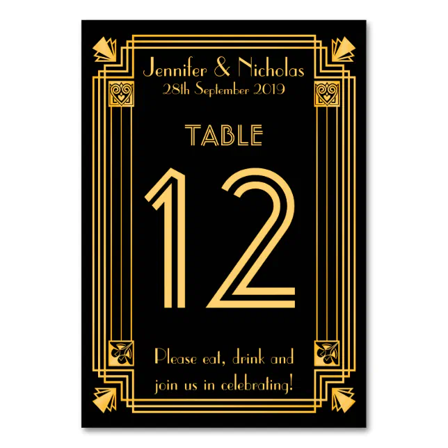 Great Gatsby 1920s Art Deco Wedding Table Number | Zazzle