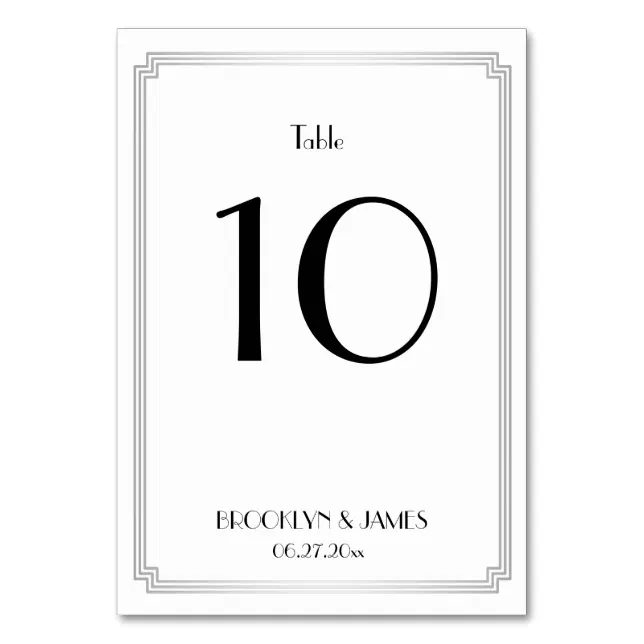 Great Gatsby Art Deco Silver Wedding Table Numbers | Zazzle