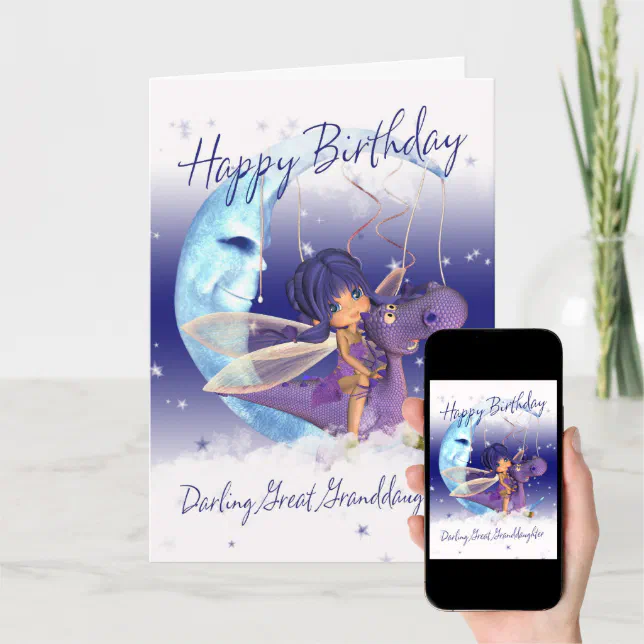 Great Granddaughter Cute Birthday card, purple dra Card | Zazzle