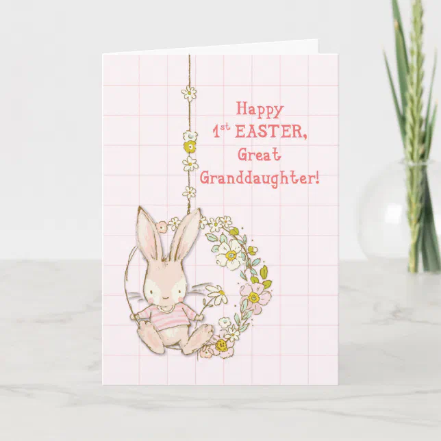 Great Granddaughter First Easter Bunny on Flower Card | Zazzle