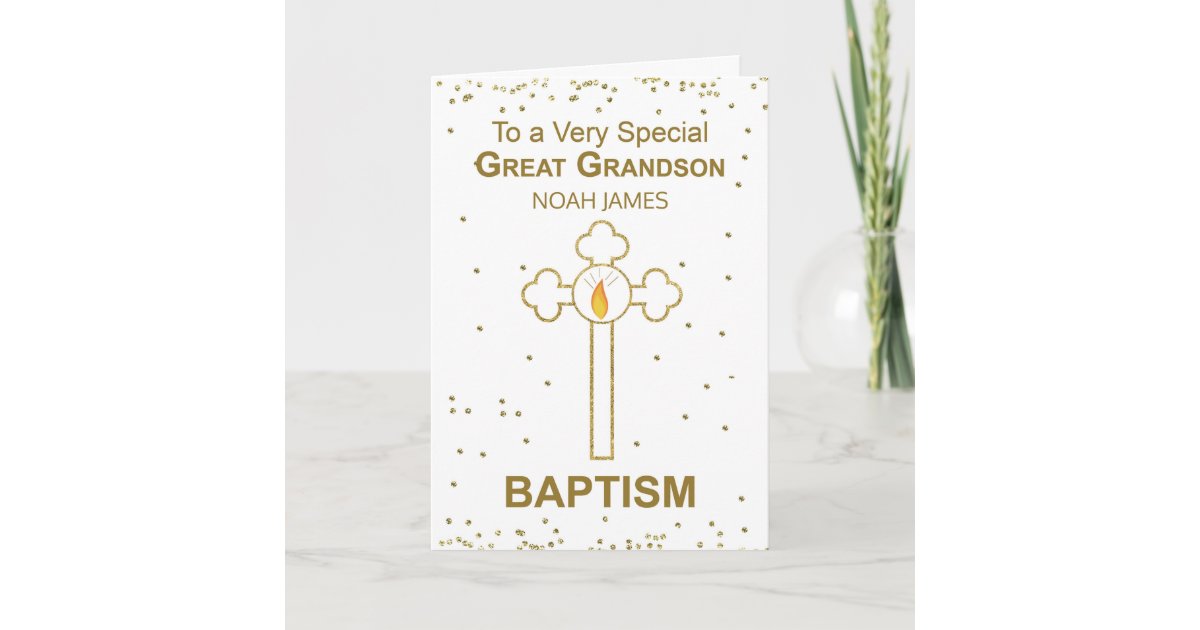 Great Grandson Personalized Name Baptism Gold Look Card | Zazzle
