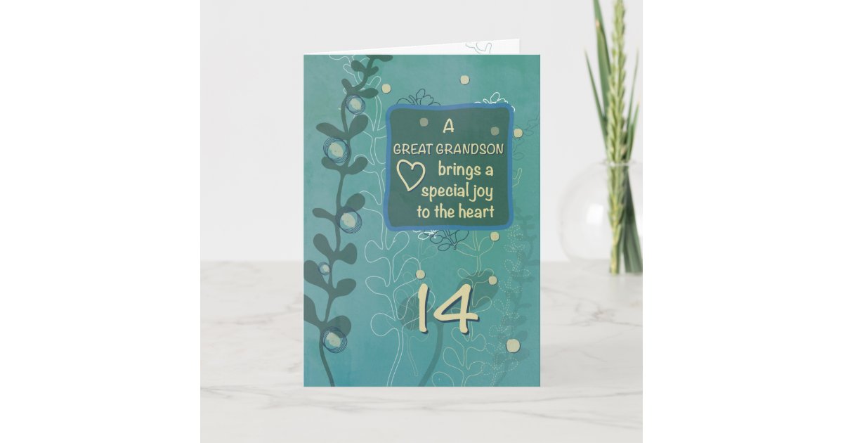 Great Grandson Religious 14th Birthday Hand Drawn Card | Zazzle