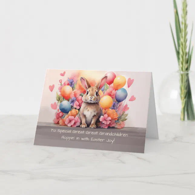 Great Great Grandchildren Easter Rabbit Flowers Card | Zazzle