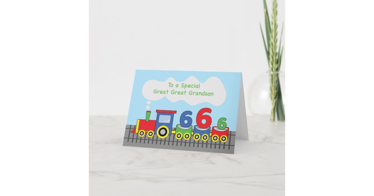Great Great Nephew 6th Birthday Colorful Train Card | Zazzle