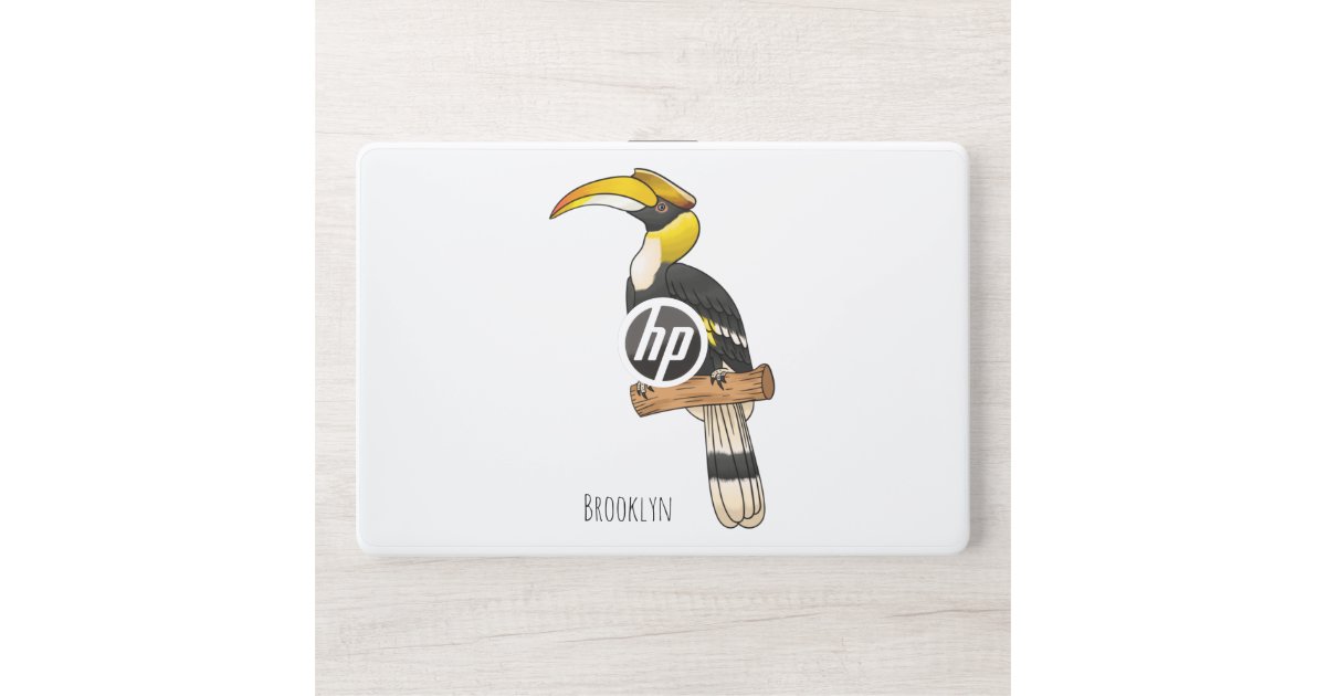 Great hornbill bird cartoon illustration HP laptop skin | Zazzle